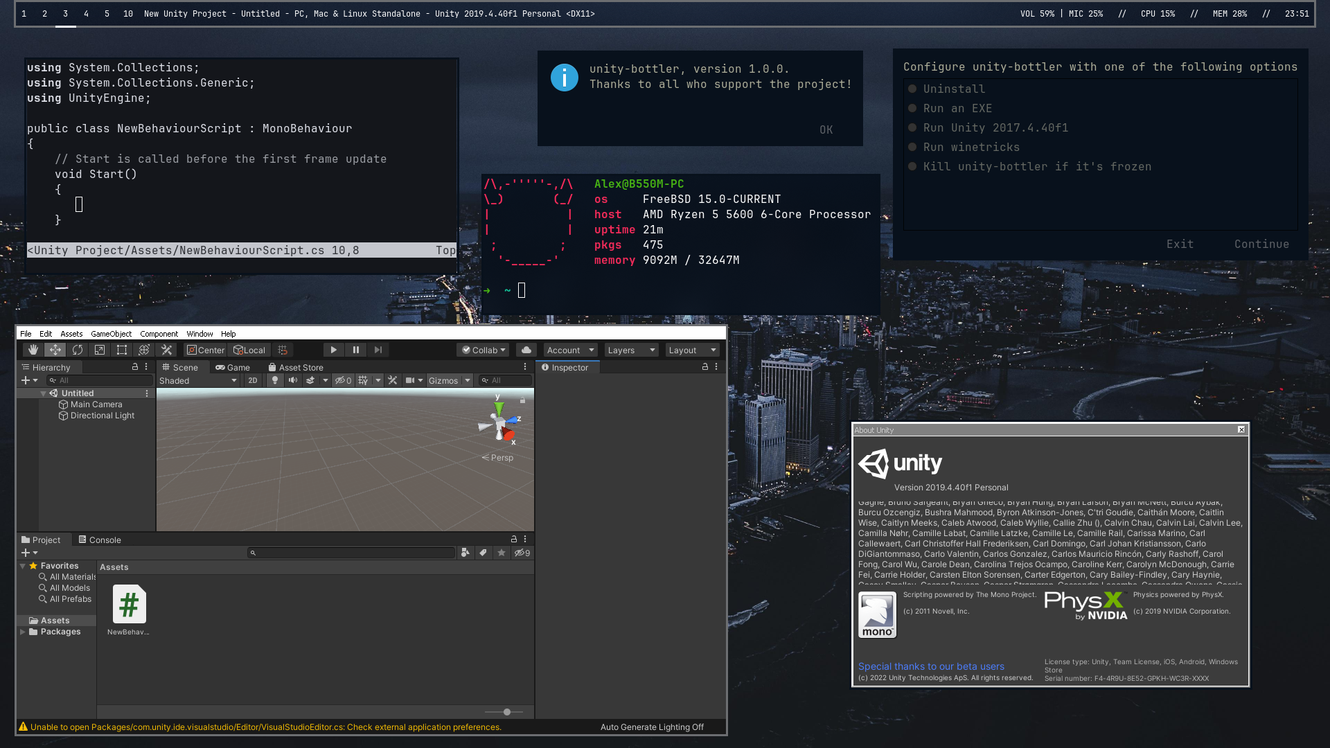 Unity-Bottler - Unity 2019.4.40f1 in a custom wine-proton bottle on FreeBSD | The FreeBSD Forums